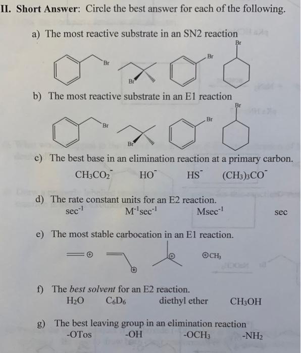 Solved Short Answer: Circle the best answer for each of the | Chegg.com