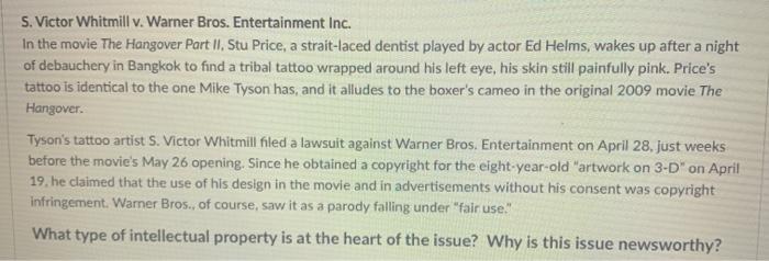 Solved S. Victor Whitmill v. Warner Bros. Entertainment Inc. | Chegg.com