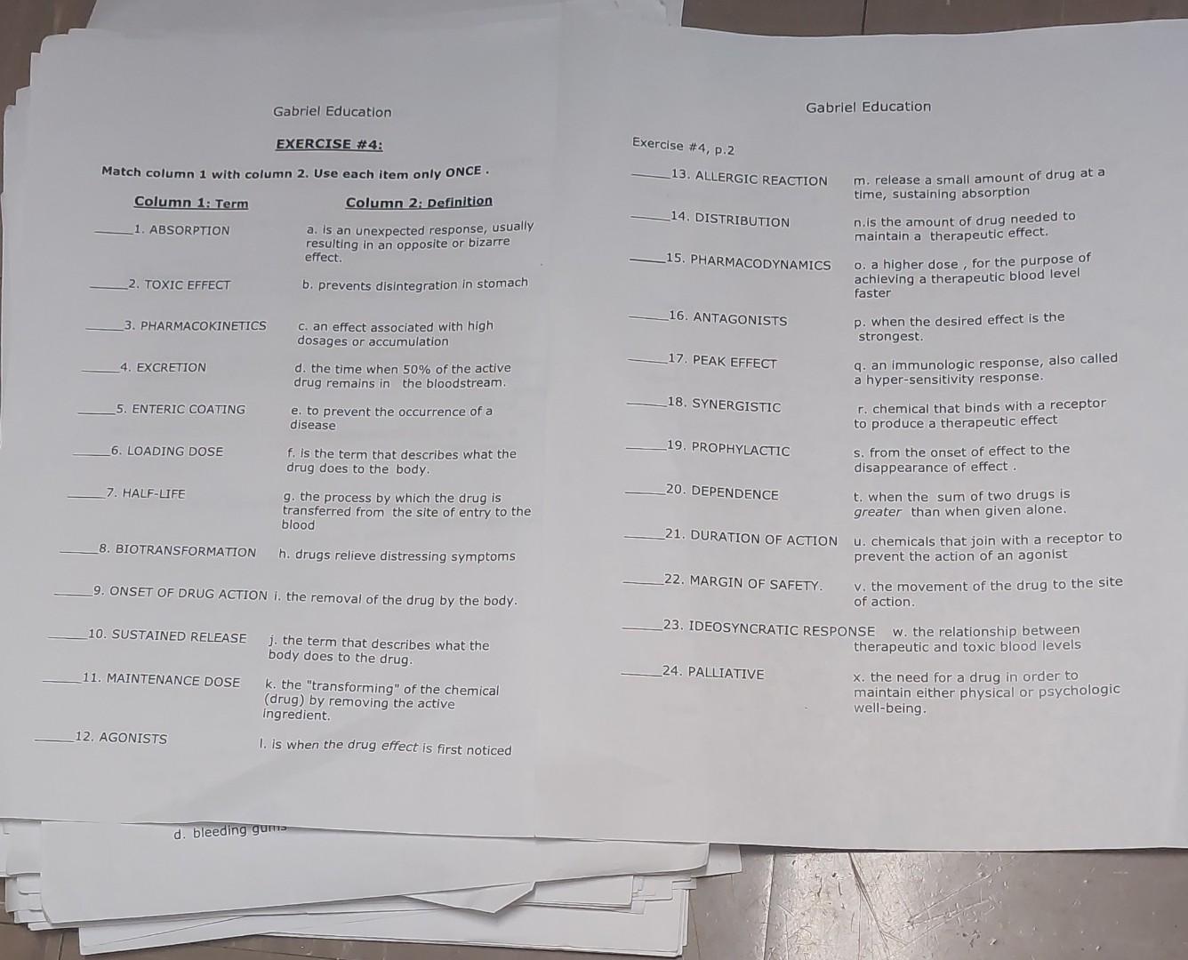 Solved EXERCISE #4: Match column 1 with column 2. Use each | Chegg.com