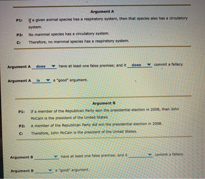 Solved P1: Argument A If a given animal species has a | Chegg.com