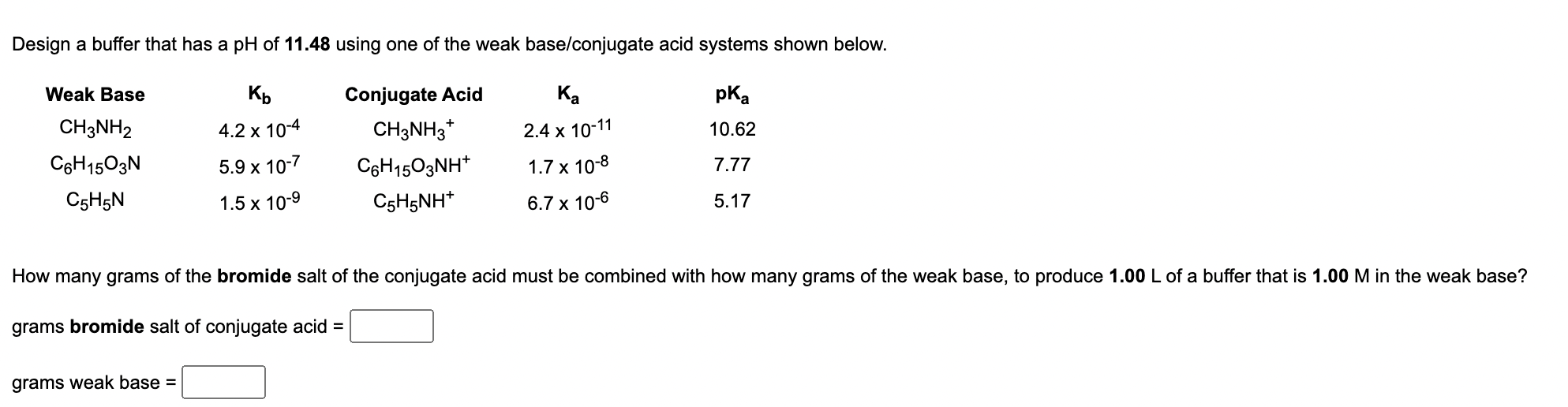 Solved Design a buffer that has a pH of 11.48 ﻿using one of | Chegg.com
