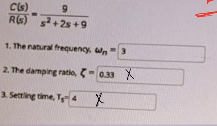 Solved R(s)C(s)=s2+2s+99 1. The natural frequency, ωn= 2. | Chegg.com
