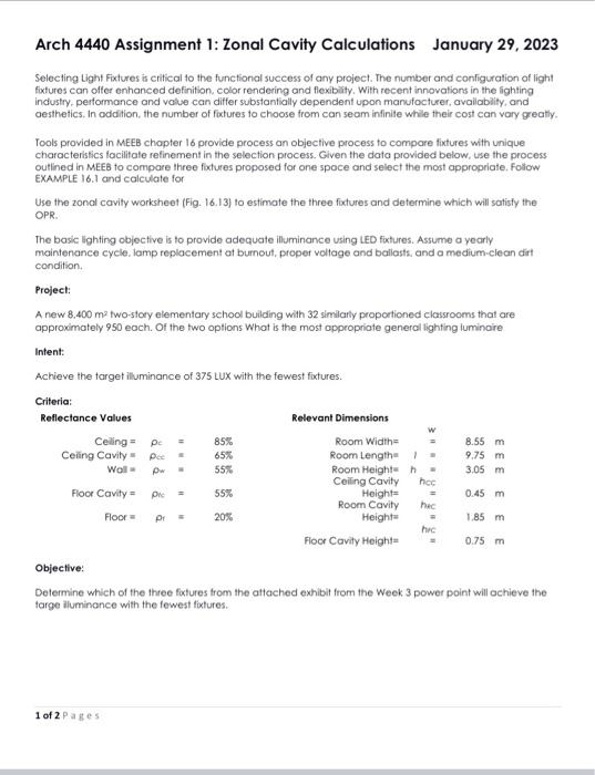 Solved Arch 4440 Assignment 1: Zonal Cavity Calculations | Chegg.com
