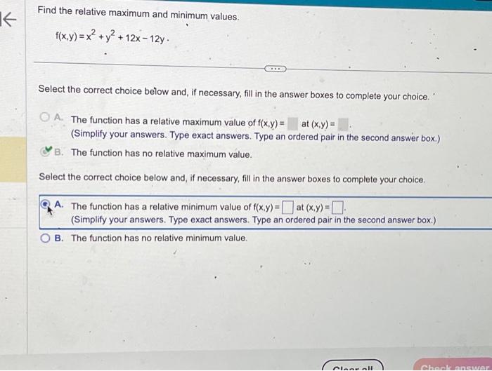 Solved Find the relative maximum and minimum values. | Chegg.com