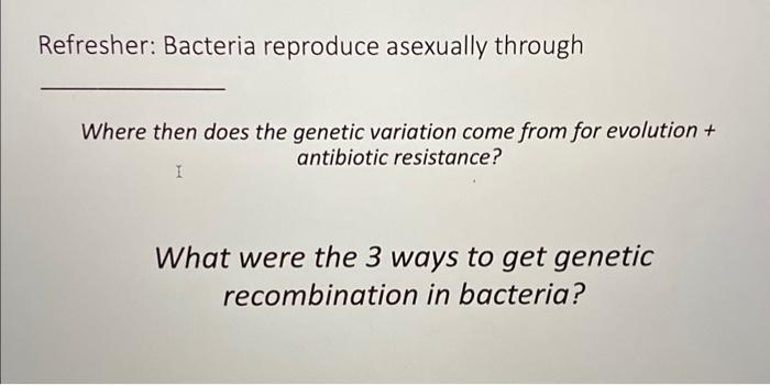 Solved Refresher: Bacteria reproduce asexually through Where | Chegg.com