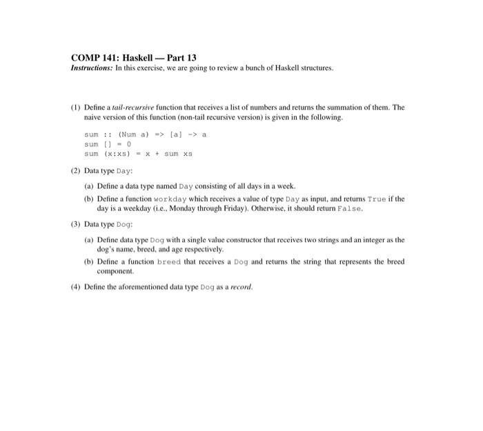 Solved Comp 141 Haskell Part 13 Instructions In This 