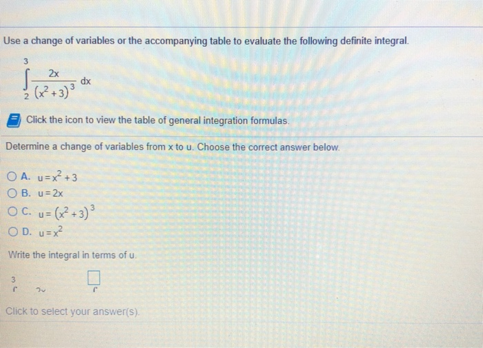 Solved Use a change of variables or the accompanying table | Chegg.com