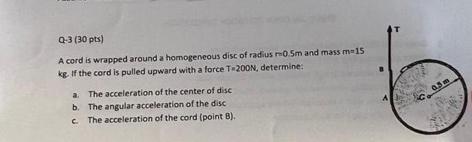 Solved q−3 (30 pts) A cord is wrapped around a homogeneous | Chegg.com