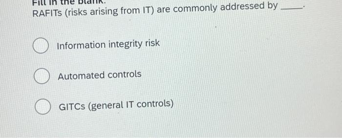 Solved RAFITS (risks arising from IT) are commonly addressed | Chegg.com