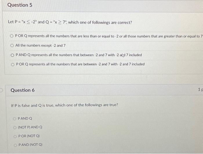Solved Let \\( P=\" x \\leq-2 \\) \" and \\( Q=\" x \\geq 7 | Chegg.com