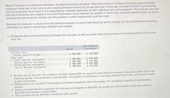 Solved Westex Products is a wholesale distributor of | Chegg.com