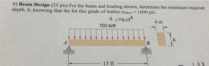 Solved 6) Beam Design ( 25 pts) For the beam and loading | Chegg.com