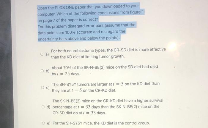 Solved Open the PLOS ONE paper that you downloaded to your | Chegg.com