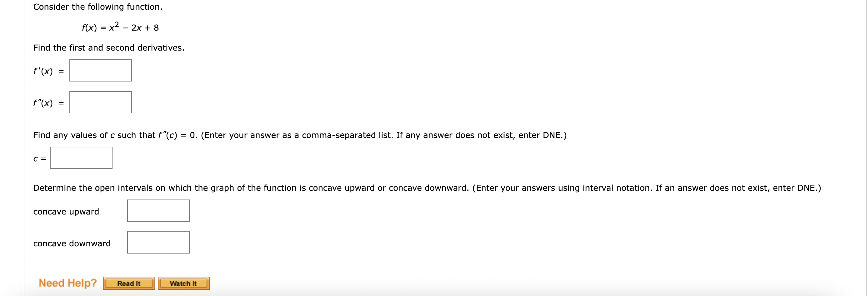 Solved Consider The Following Function F X X2 2x 8find The