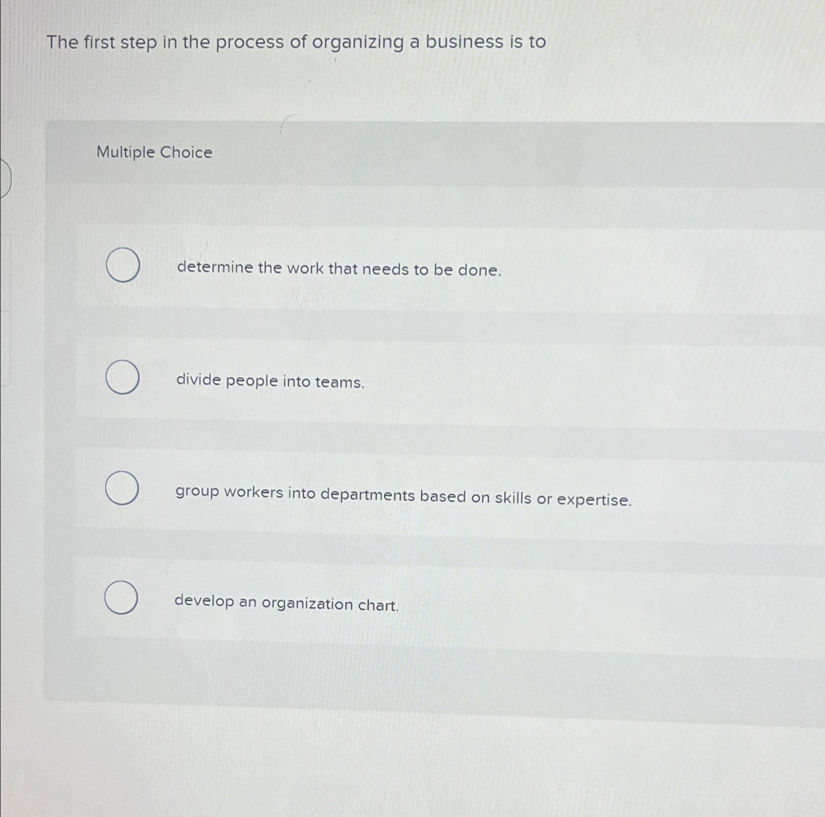 Solved The first step in the process of organizing a | Chegg.com