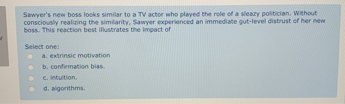 Solved Sawyer's new boss looks similar to a TV actor who | Chegg.com