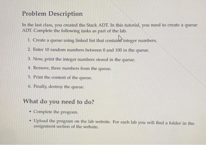 Solved Problem Description In the last class, you created | Chegg.com
