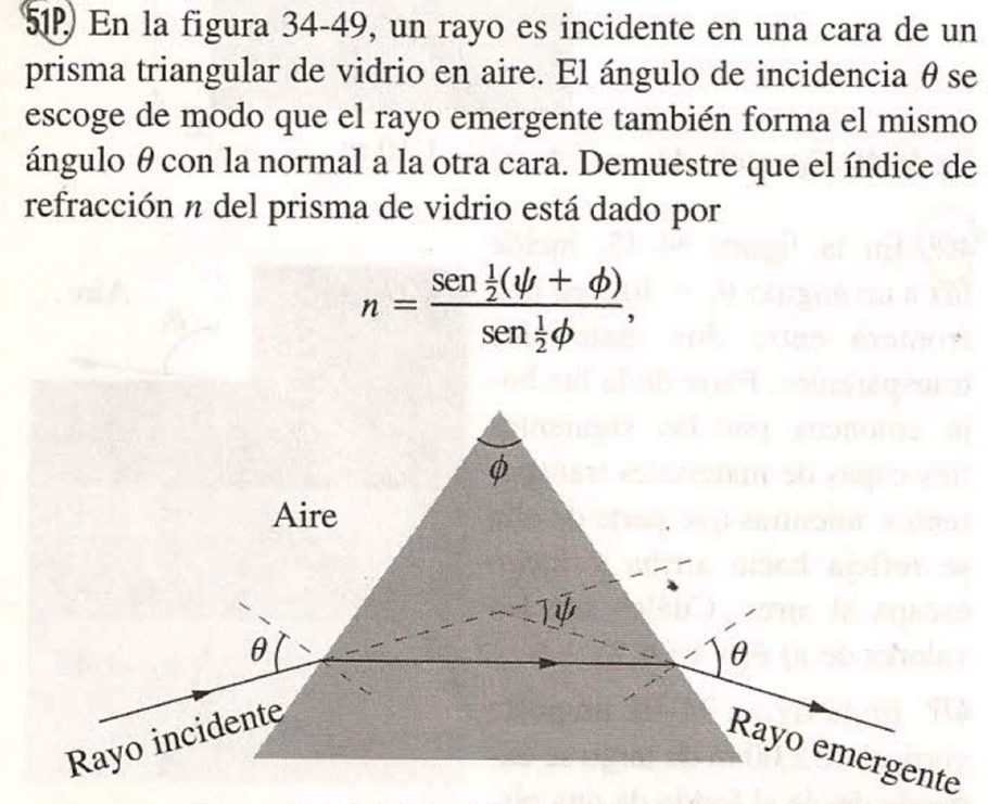 51P.) ﻿En la figura, un rayo es incidente en una cara | Chegg.com