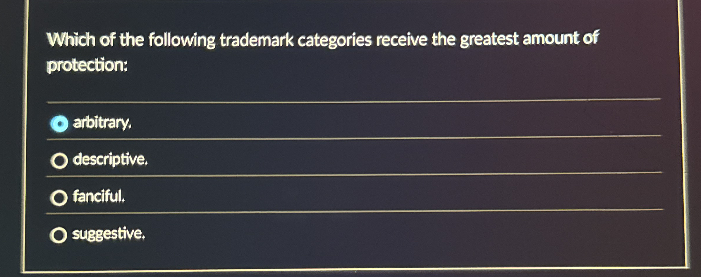 Solved Which of the following trademark categories receive | Chegg.com