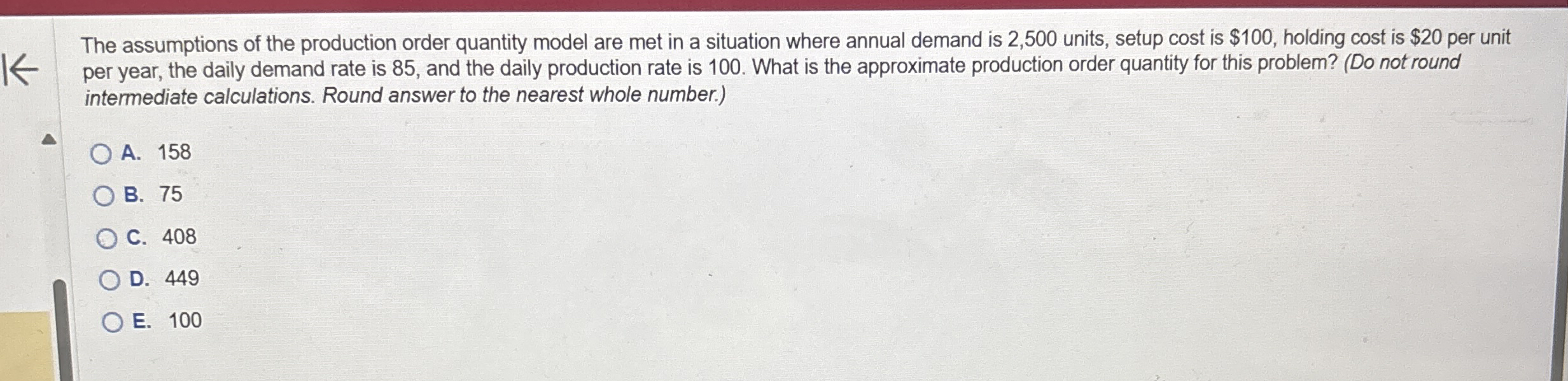 Solved The assumptions of the production order quantity | Chegg.com