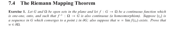 Solved 7.4 The Riemann Mapping Theorem Exercise 1. Let G and | Chegg.com