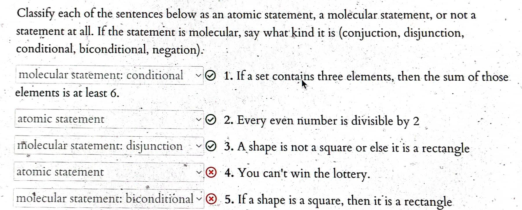 Solved Classify each of the sentences below as an atomic | Chegg.com