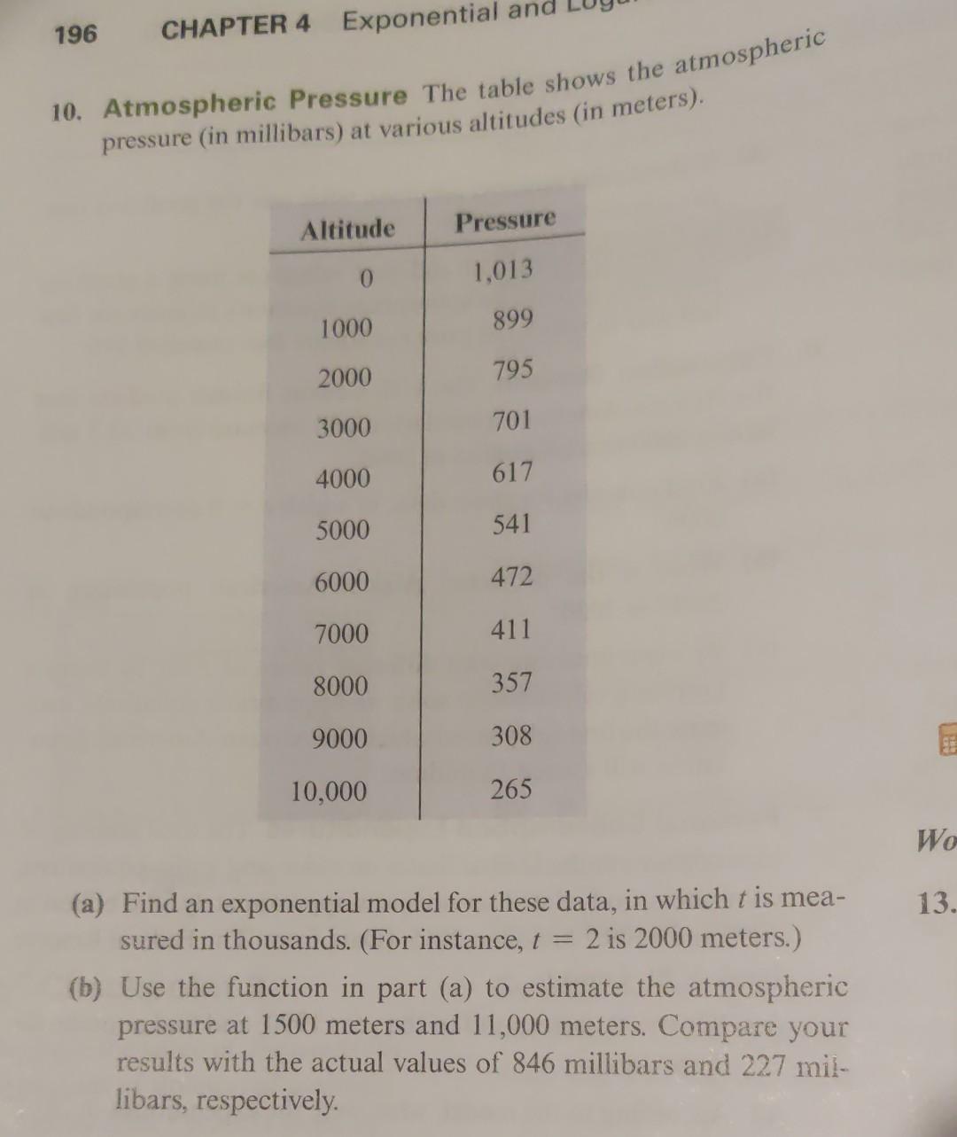 Solved 196 CHAPTER 4 Exponential and 10. Atmospheric | Chegg.com