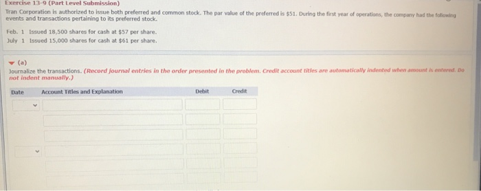 Solved Exercise 13-9 (Part Level Submission) Tran | Chegg.com