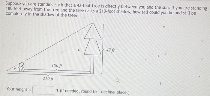 Solved Suppose you are standing such that a 42-foot tree is | Chegg.com