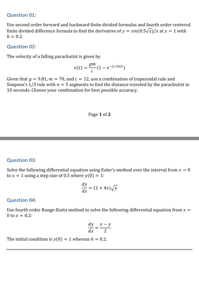 Solved Question 01: Use second order forward and backward | Chegg.com