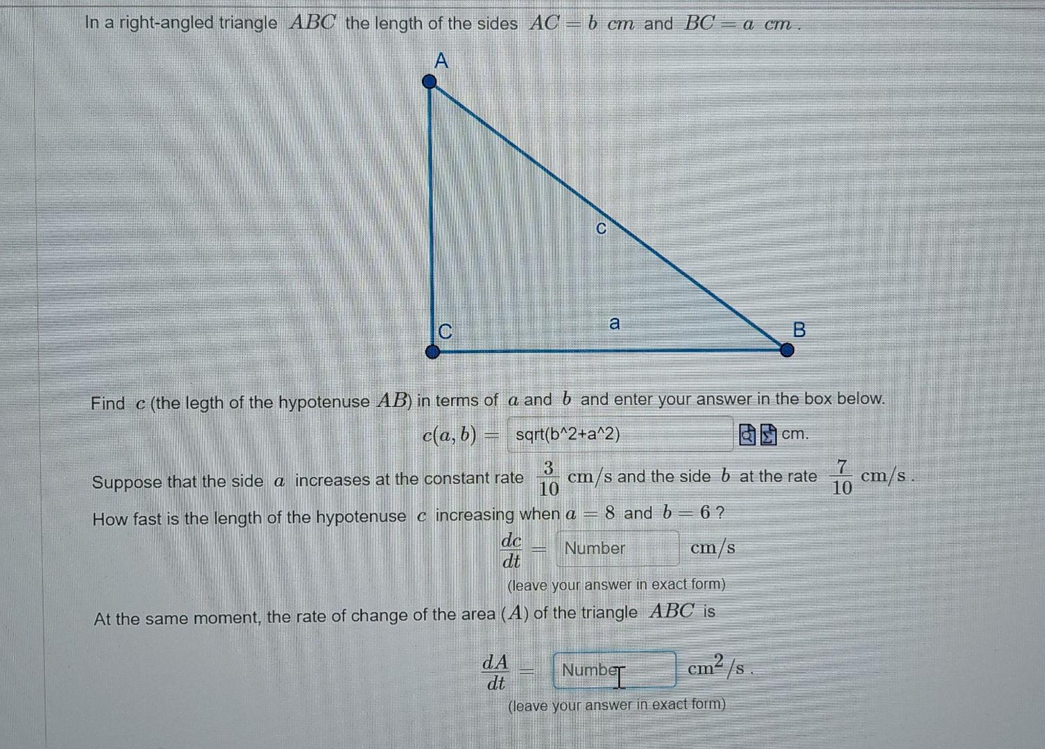 Solved In a right-angled triangle ABC the length of the | Chegg.com