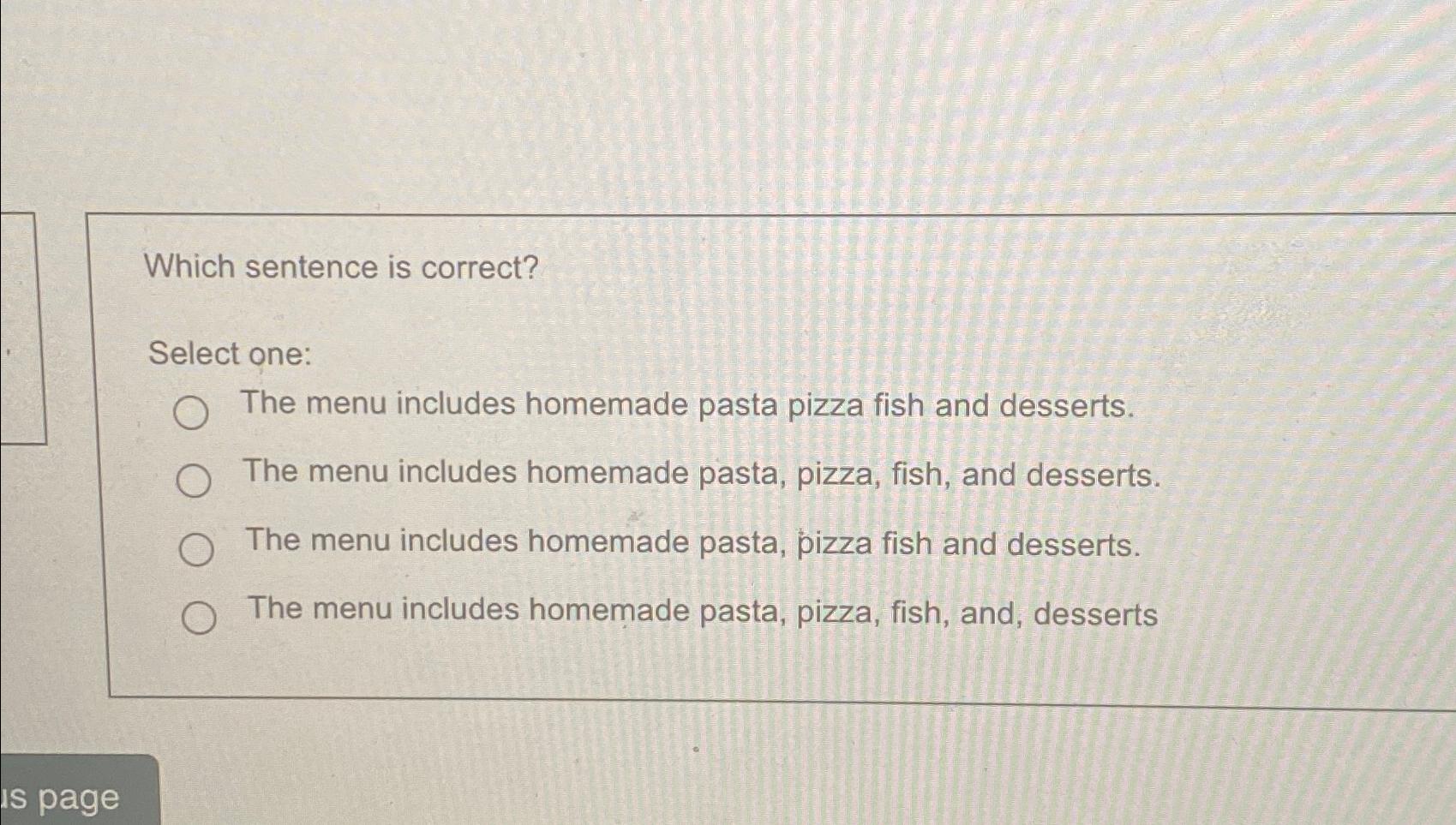 Solved Which sentence is correct?Select one:The menu | Chegg.com