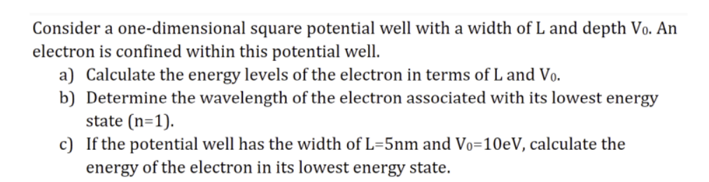 Consider a one-dimensional square potential well with | Chegg.com