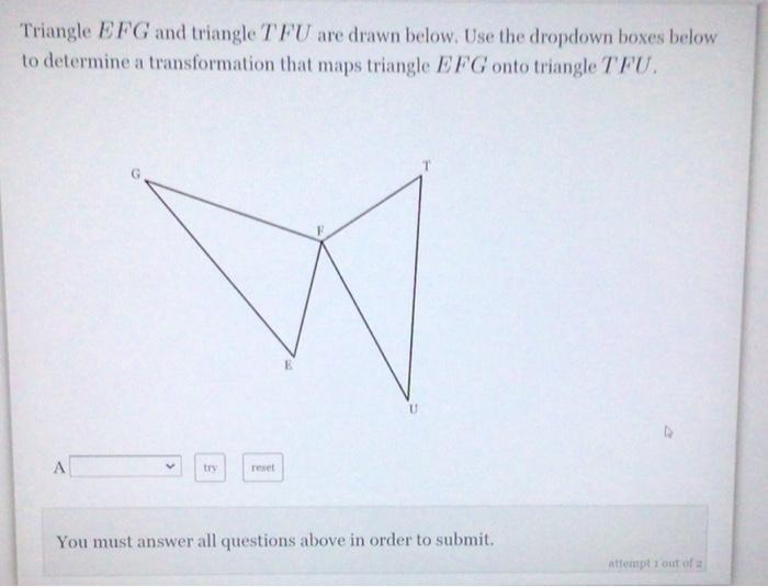 Solved Triangle EFG and triangle TFU are drawn below. Use | Chegg.com