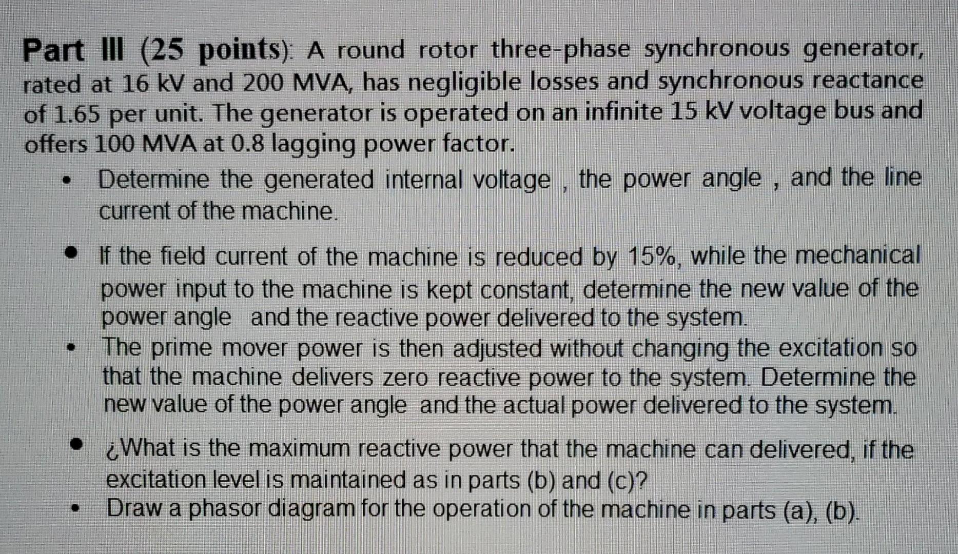 Solved Part III (25 points). A round rotor three-phase | Chegg.com