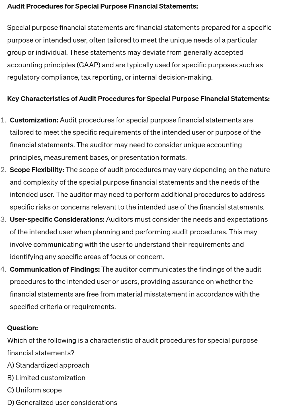 Solved Audit Procedures for Special Purpose Financial | Chegg.com