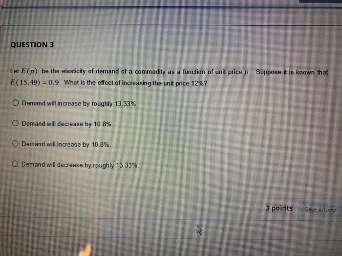 Solved Suppose E(p) is the elasticity of demand as a | Chegg.com
