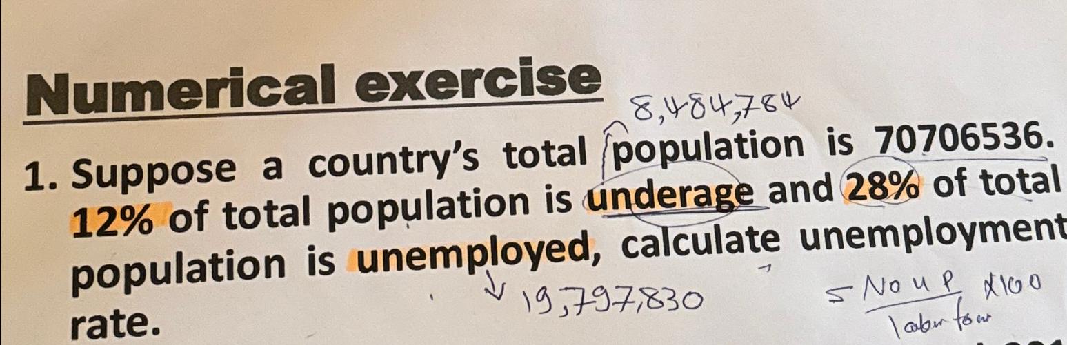 Solved Numerical exerciseSuppose a country's total | Chegg.com