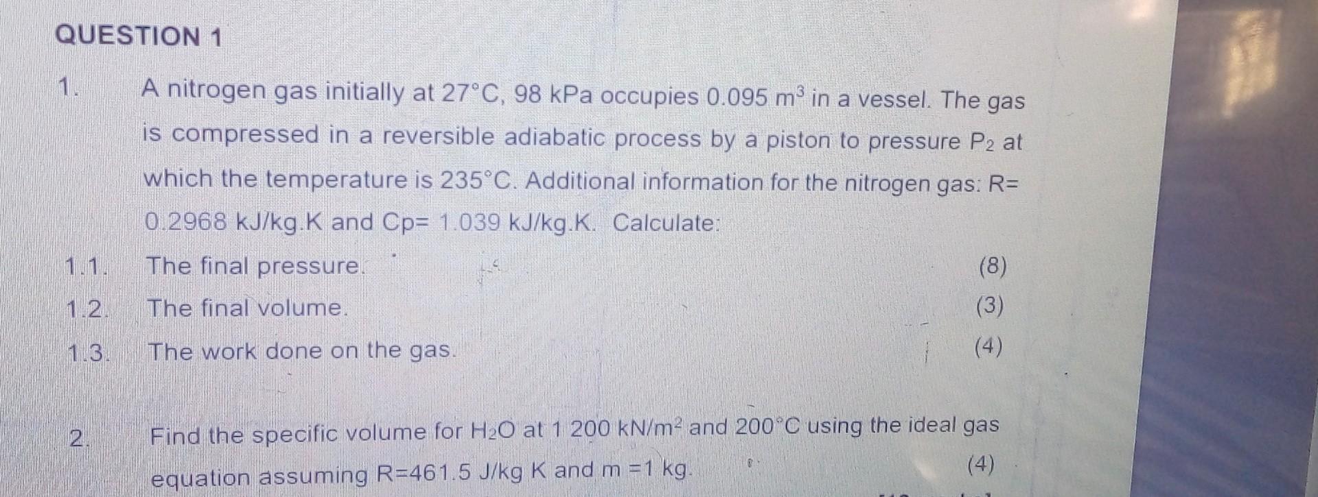 Solved 1. A nitrogen gas initially at 27∘C,98kPa occupies | Chegg.com