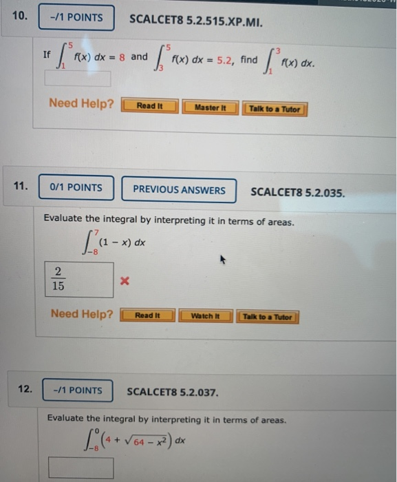 Solved 10. -11 POINTS SCALCET8 5.2.515.XP.MI. [nx) dx = 8 | Chegg.com Solved 10. -11 POINTS SCALCET8 5.2.515.XP.MI. [nx) dx = 8 | Chegg.com