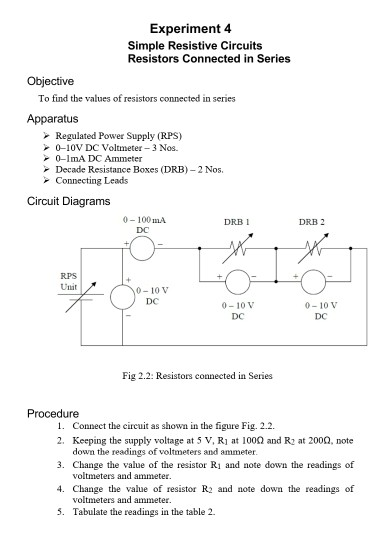 Solved Experiment 4 Simple Resistive Circuits Resistors | Chegg.com