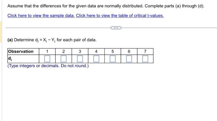 Solved Assume that the differences for the given data are | Chegg.com
