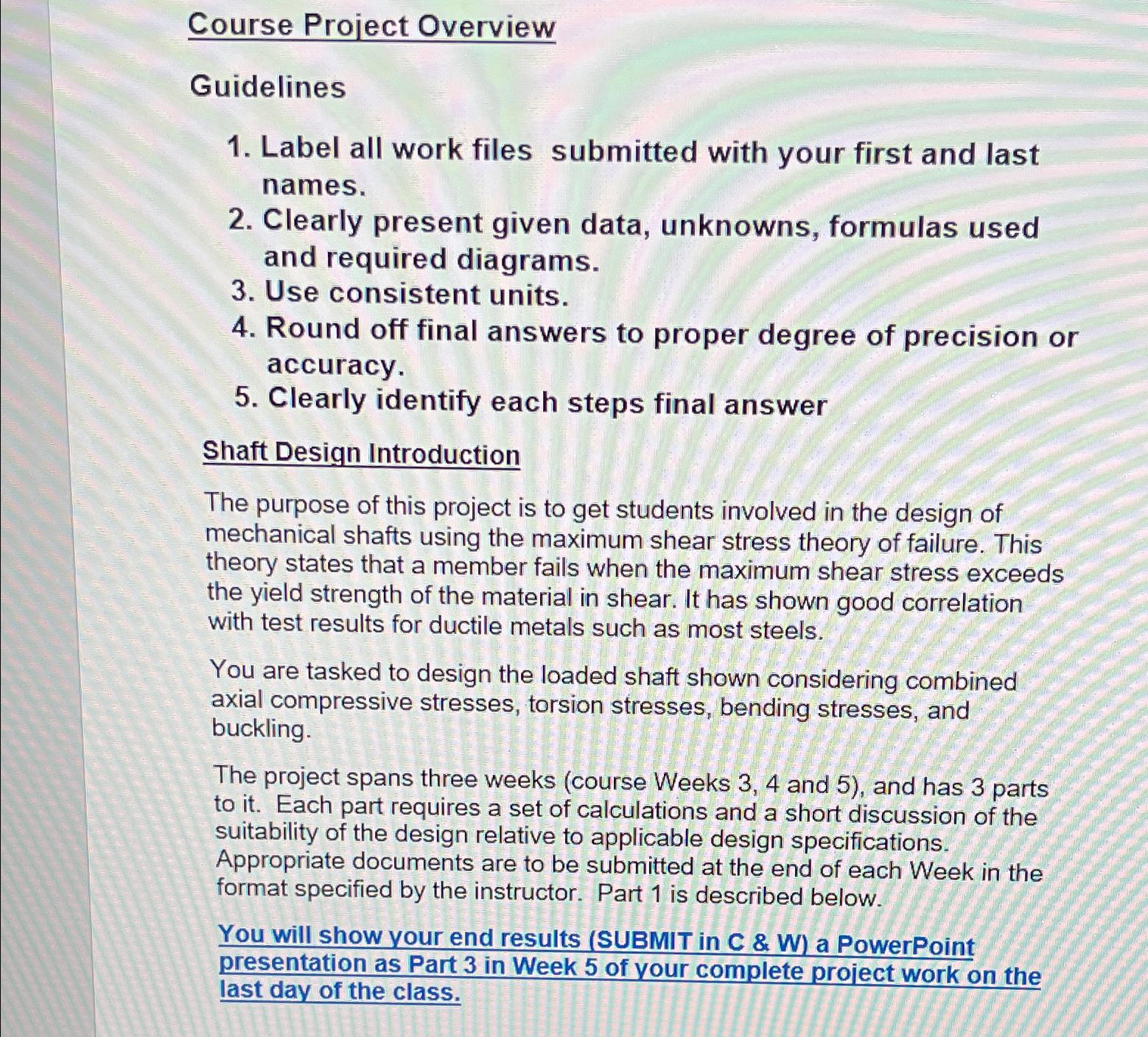 Solved Course Project Overview\\nGuidelines\\nLabel all work | Chegg.com