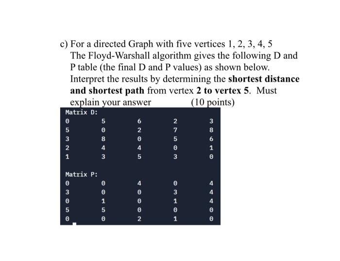 Solved c) For a directed Graph with five vertices 1, 2, 3, | Chegg.com