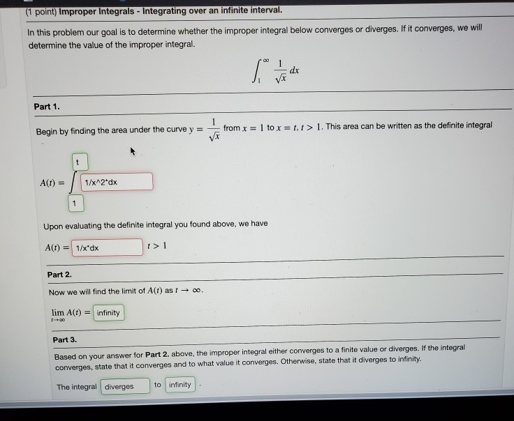 Solved 1 Point Improper Integrals Integrating Over An