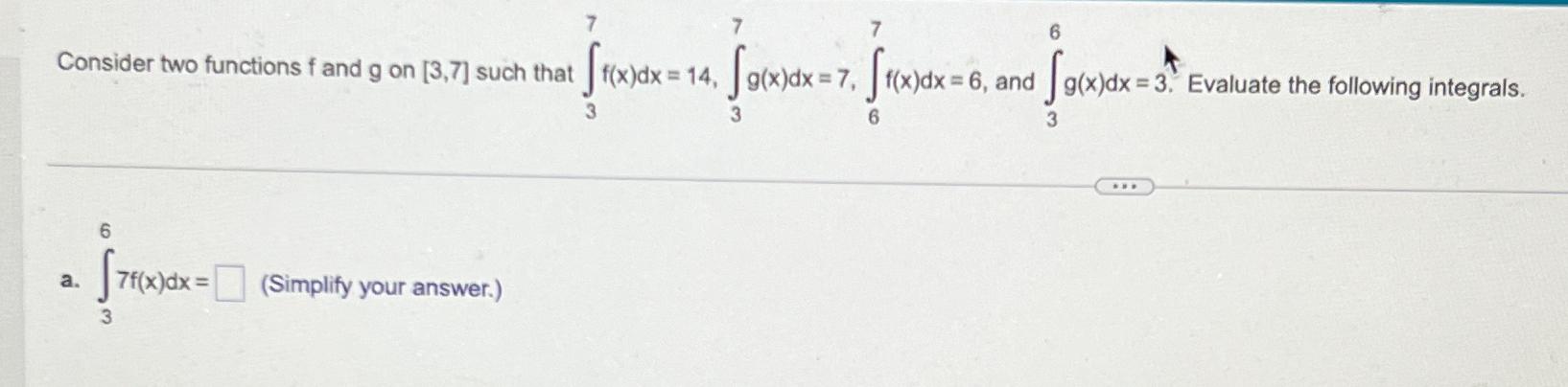 Solved Consider two functions f ﻿and g ﻿on 3,7 ﻿such that | Chegg.com