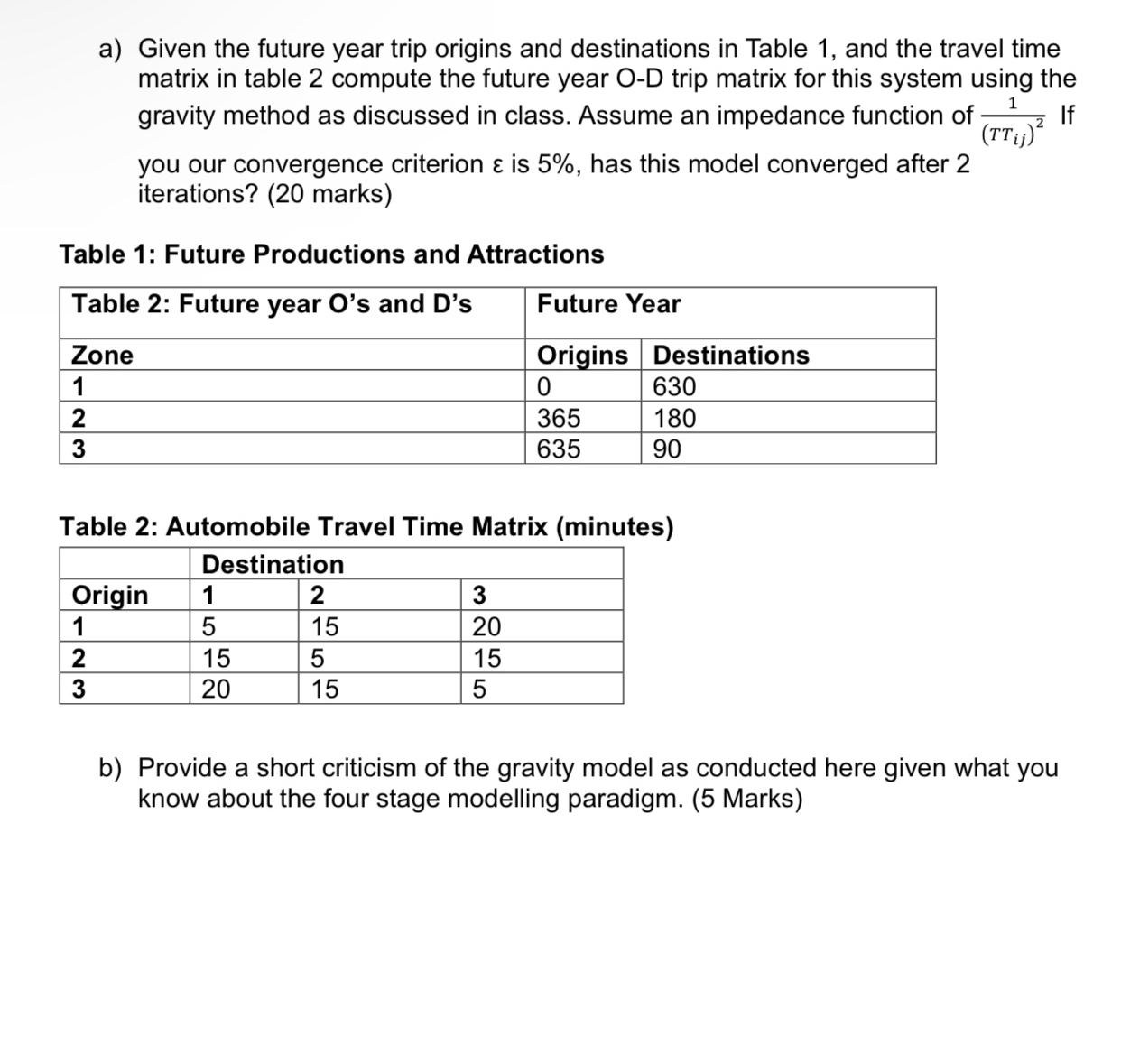 Solved a) ﻿Given the future year trip origins and | Chegg.com