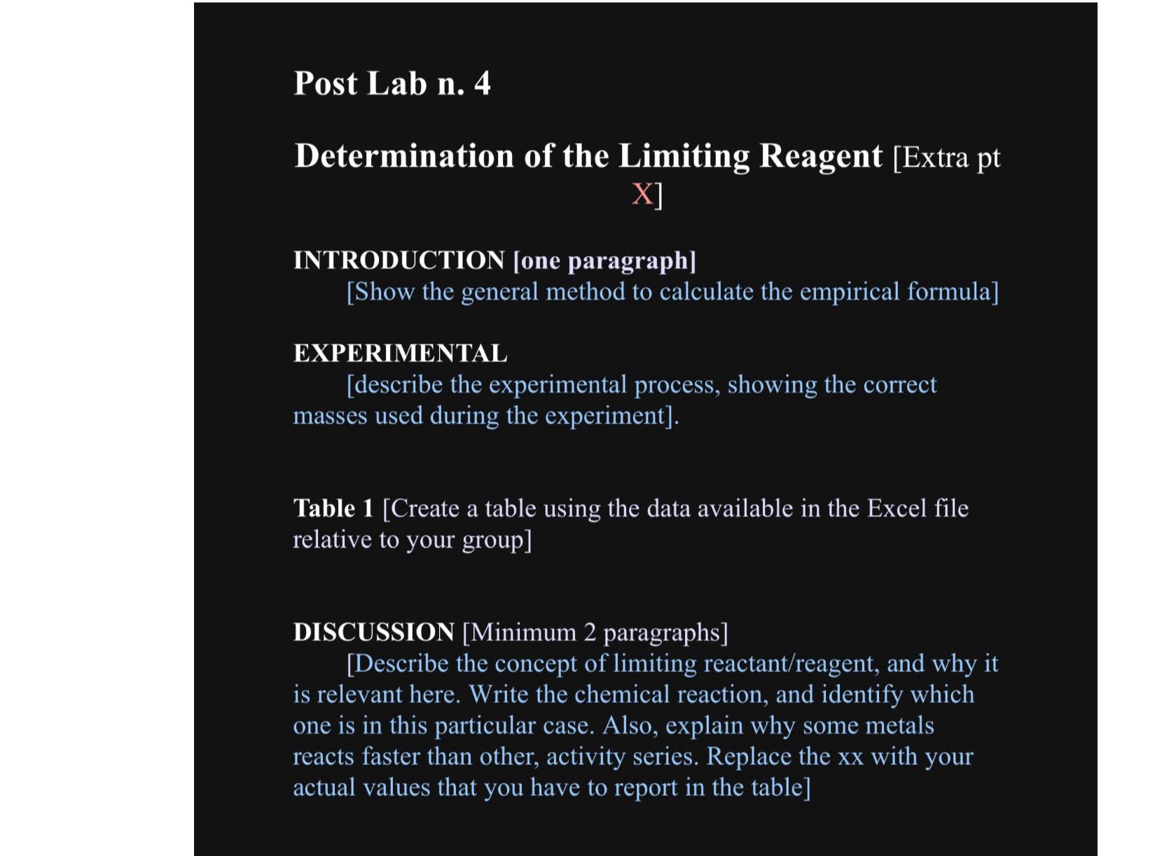 Post Lab n. 4Determination of the Limiting Reagent | Chegg.com