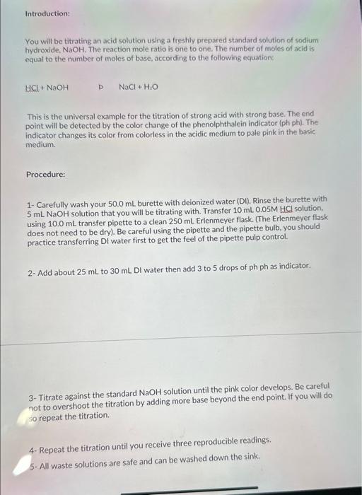 Solved You will be titrating an acid solution using a | Chegg.com