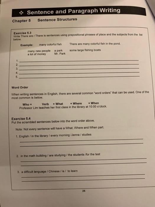 Solved Sentence and Paragraph Writing Chapter 5 Sentence | Chegg.com